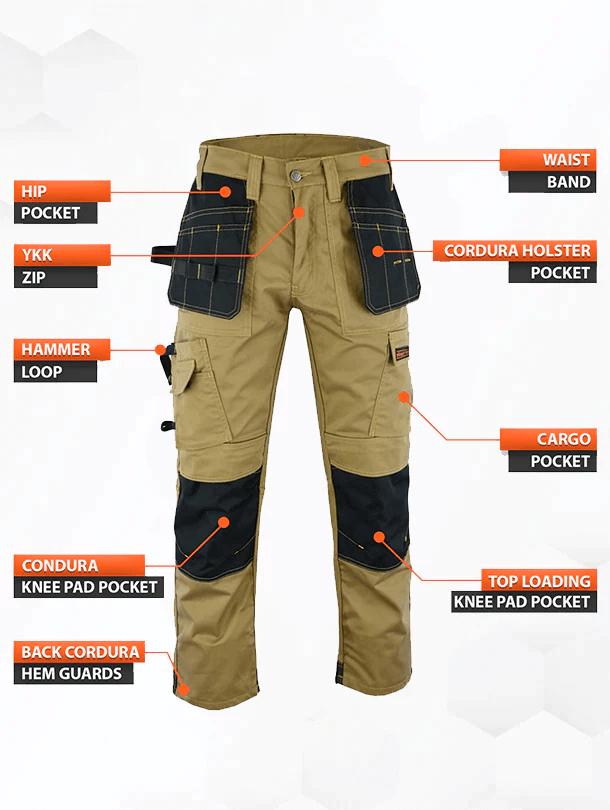WrightFits Pro Builder Work Trousers | Black-Khaki-Grey | Workwear